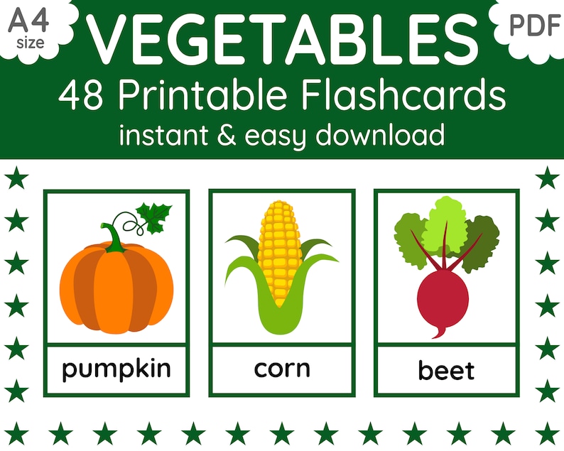 48 VEGETABLES Flashcards | Printable Flashcards | Flashcards for Kids ...