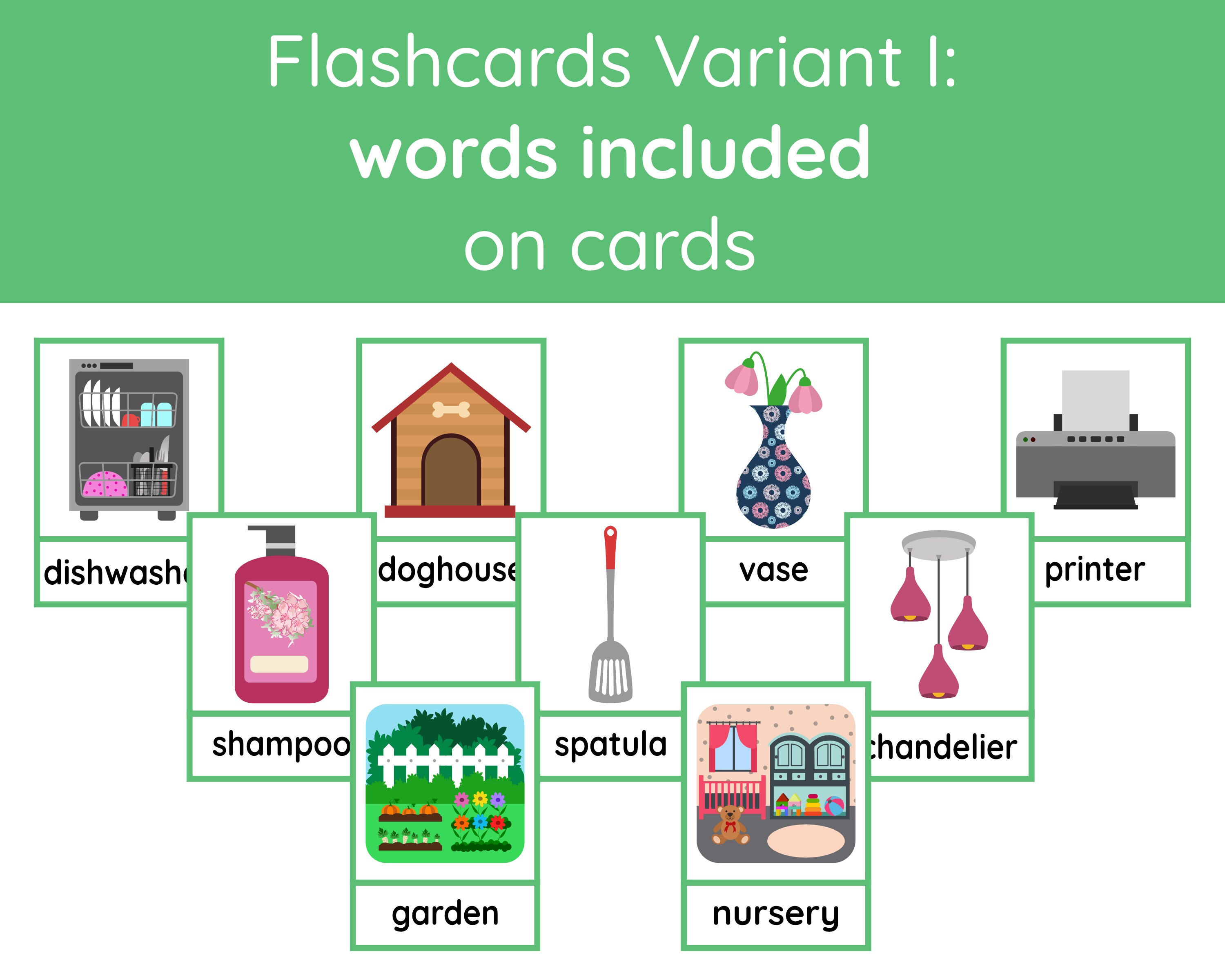 209 AROUND THE HOUSE Flashcards Household Items Rooms in a - Etsy España