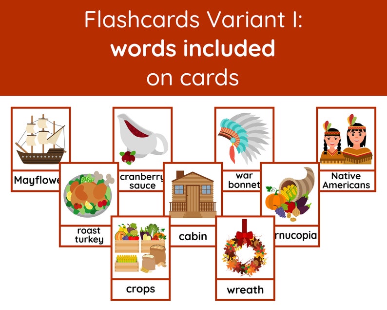 58 THANKSGIVING Flashcards | Printable Flashcards | Flashcards for Kids ...