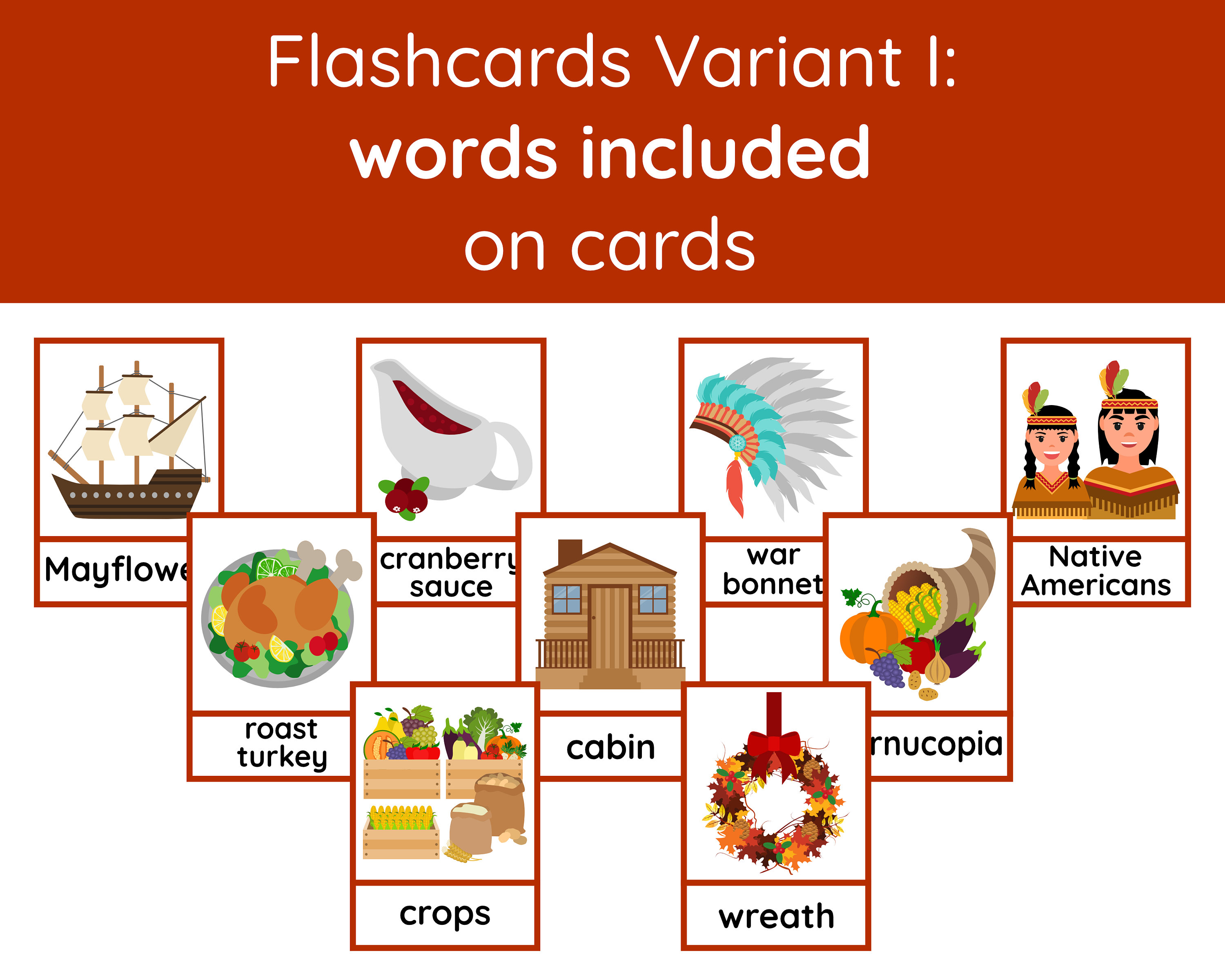 58 THANKSGIVING Flashcards | Printable Flashcards | Flashcards for Kids ...