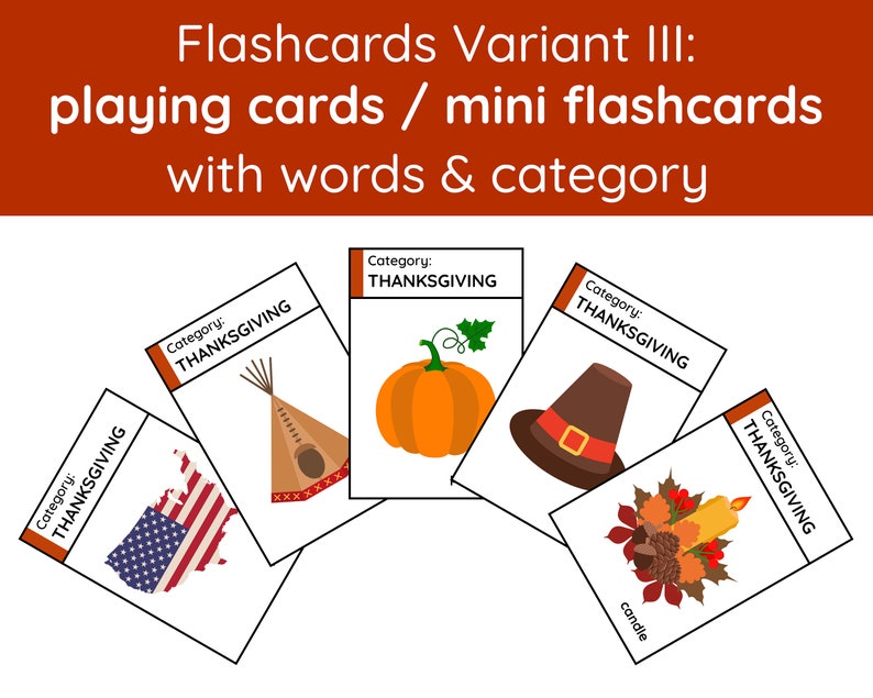 58 THANKSGIVING Flashcards | Printable Flashcards | Flashcards for Kids ...