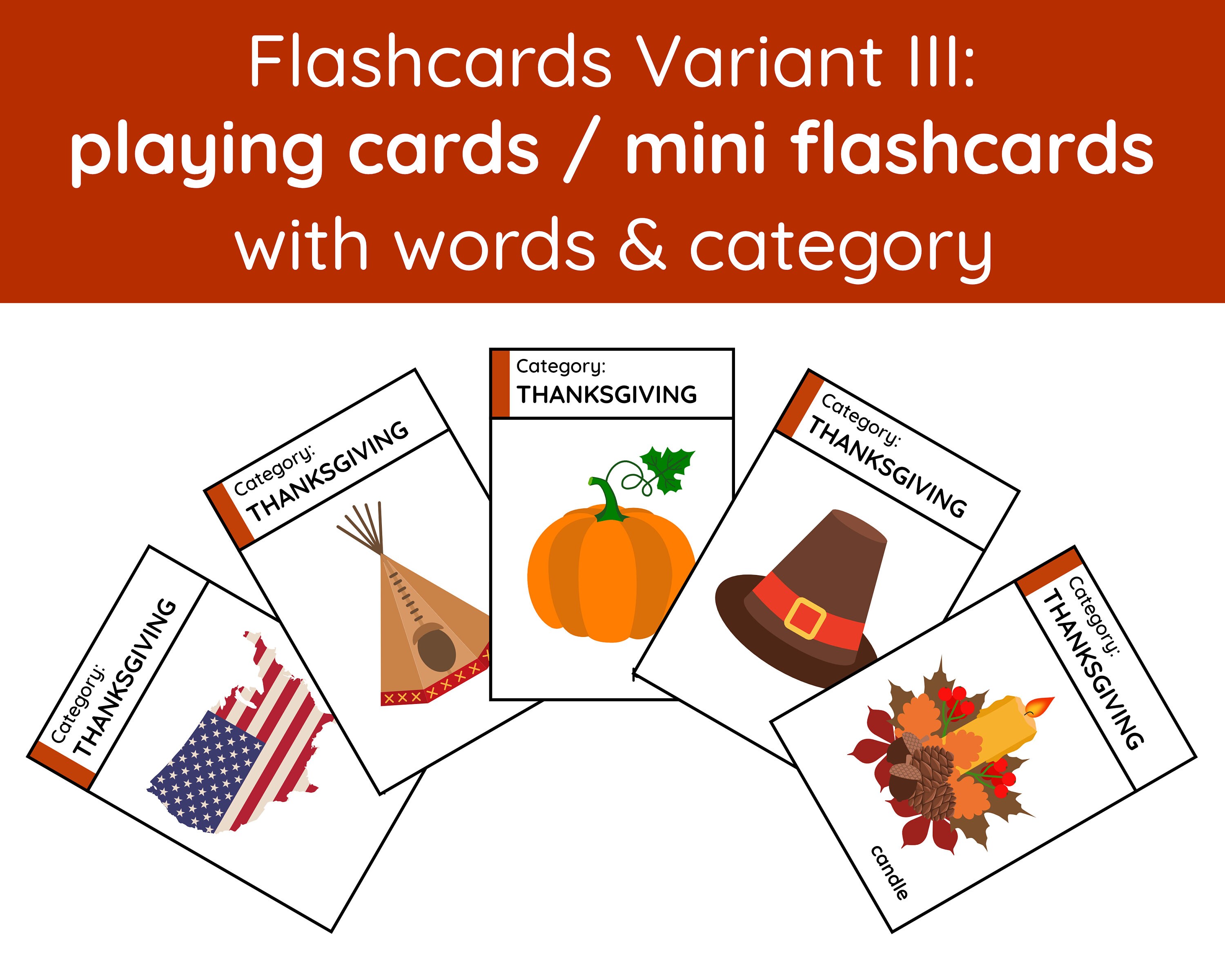 58 THANKSGIVING Flashcards | Printable Flashcards | Flashcards for Kids ...