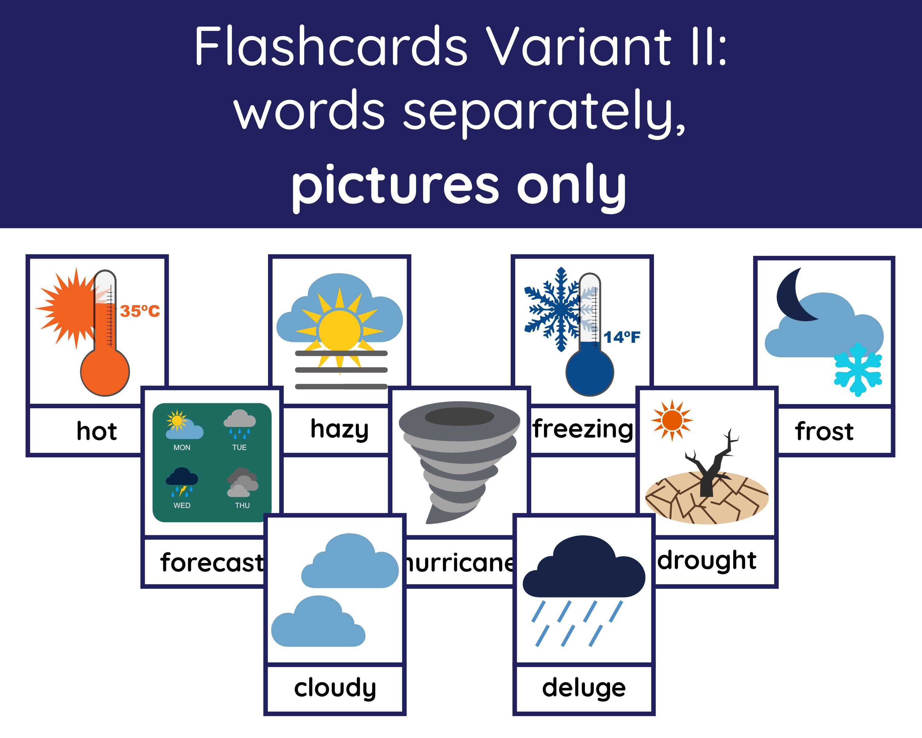 56 WEATHER Flashcards | Temperature Flashcards (*F and *C) | Printable ...
