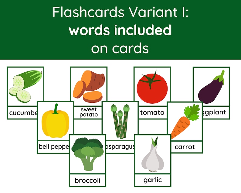 48 VEGETABLES Flashcards | Printable Flashcards | Flashcards for Kids ...