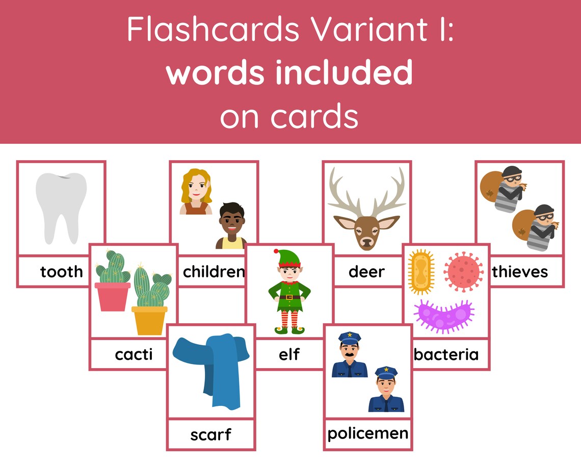 84 IRREGULAR PLURAL NOUNS Flashcards | 42 Word Pairs | Grammar ...