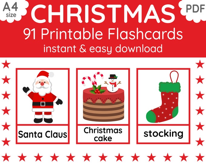 50 Christmas Flash Cards, Winter Flashcards, Christmas Educational ...