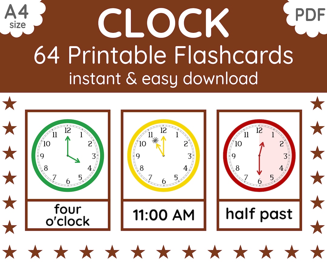 64 CLOCK, TIME Flashcards | Hours, Parts of Day | Printable Flashcards ...