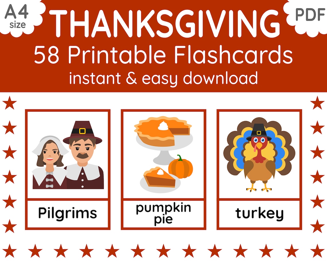 58 THANKSGIVING Flashcards | Printable Flashcards | Flashcards for Kids ...