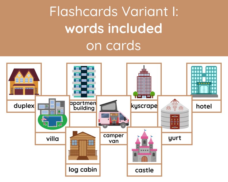36 HOUSE TYPES Flashcards | Printable Flashcards | Flashcards for Kids ...
