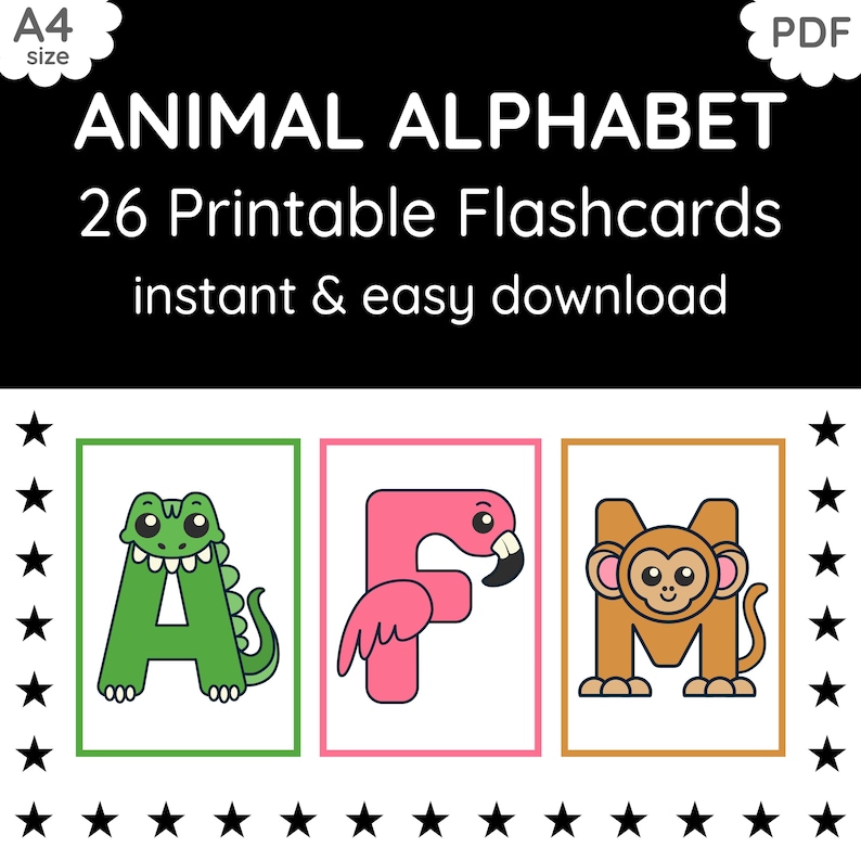 26 ANIMAL ALPHABET Flashcards | Printable Flashcards | Alphabet Letters ...