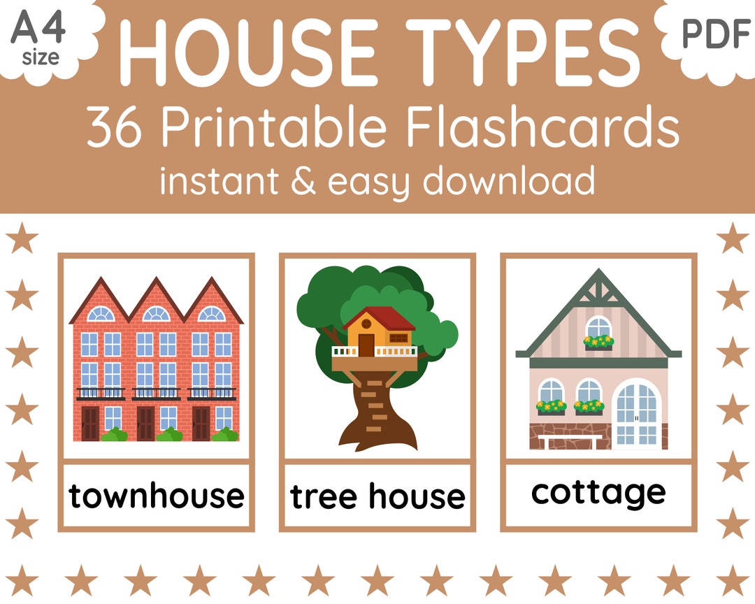 36 HOUSE TYPES Flashcards | Printable Flashcards | Flashcards for Kids ...