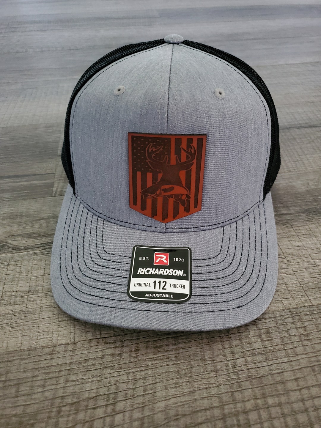 Leather Patch Hat Deer, Fish & Flag - Etsy