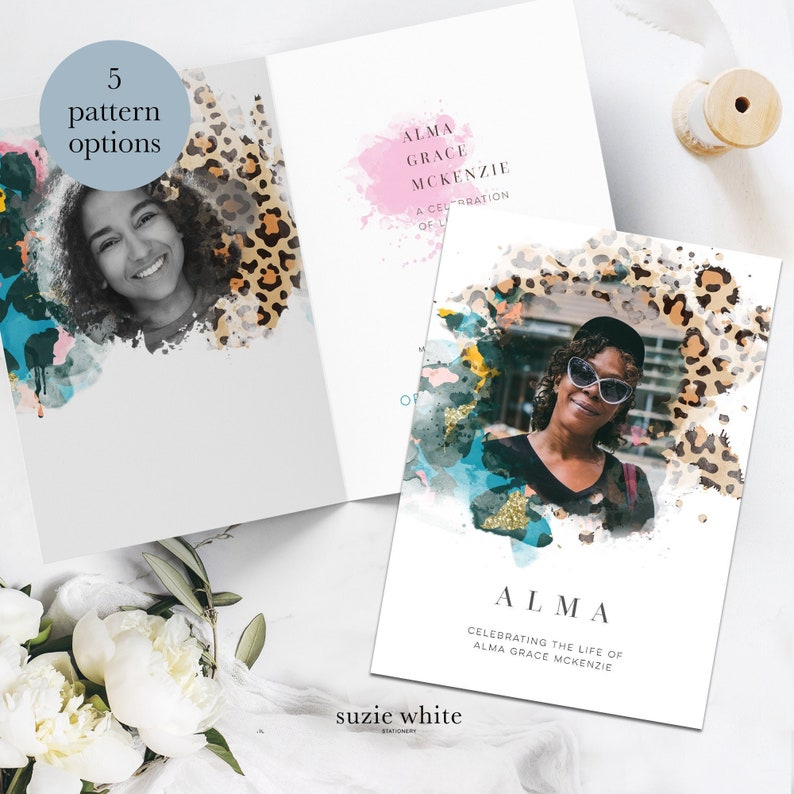 Printed Funeral Order of Service Modern Vibrant Pattern Splashes ...