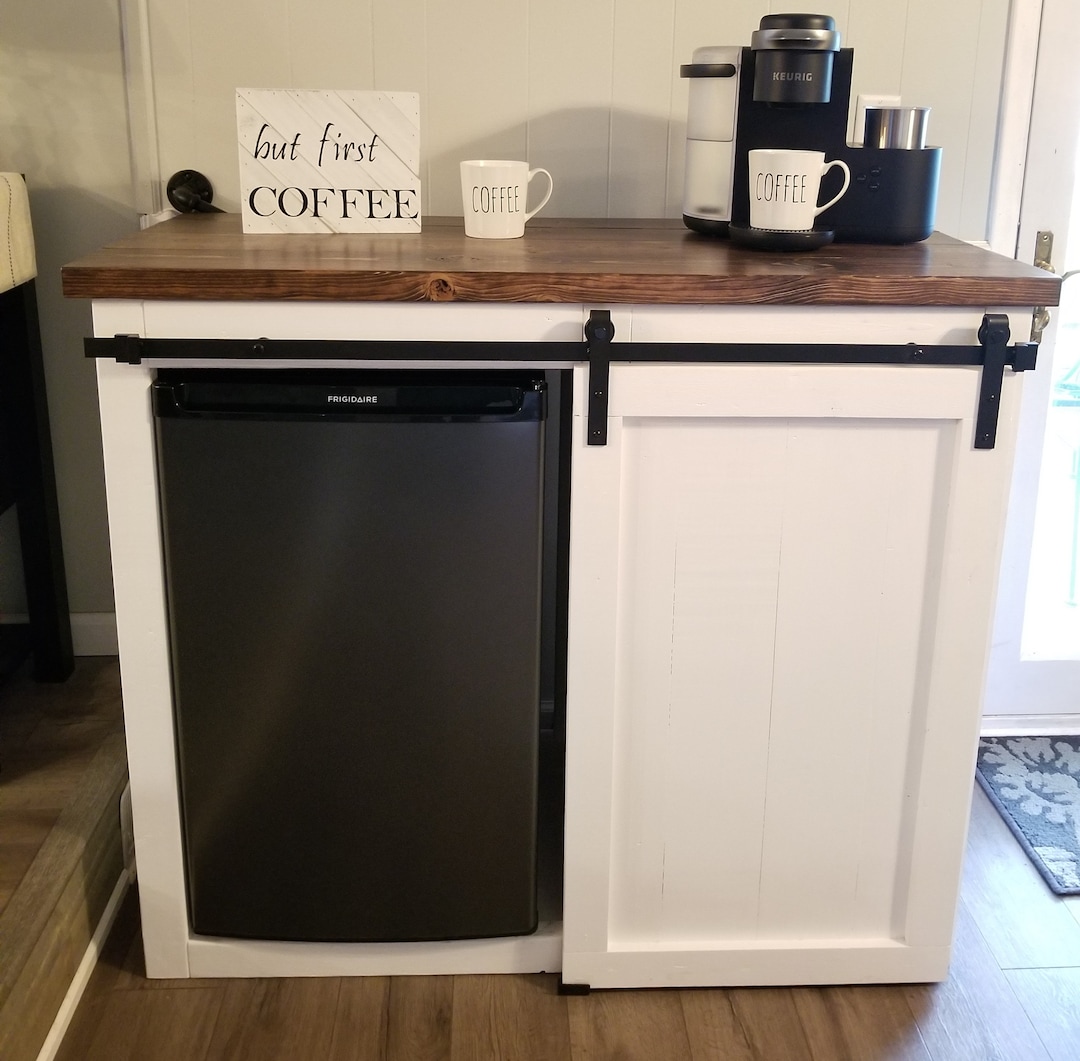 Farmhouse Style Mini Fridge Cabinet 1 Door Slider, Beverage Bar, Coffee ...