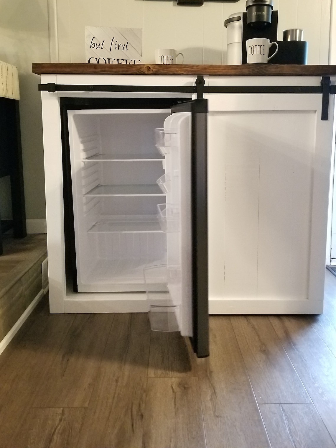 Farmhouse Style Mini Fridge Cabinet 1 Door Slider, Beverage Bar, Coffee ...
