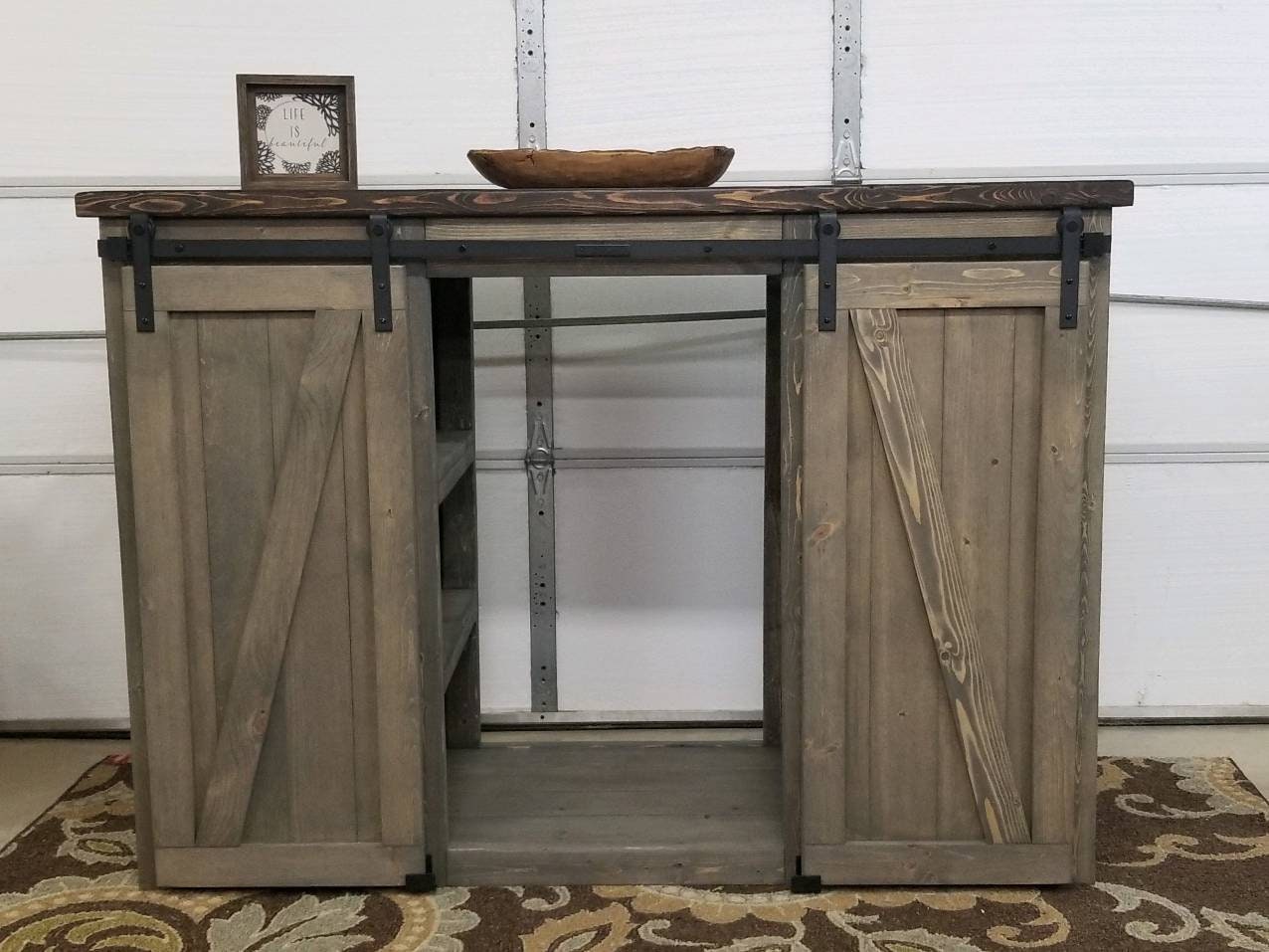 Mini Fridge Farmhouse Style Cabinet (3 Bay With Trash Opening on Side ...