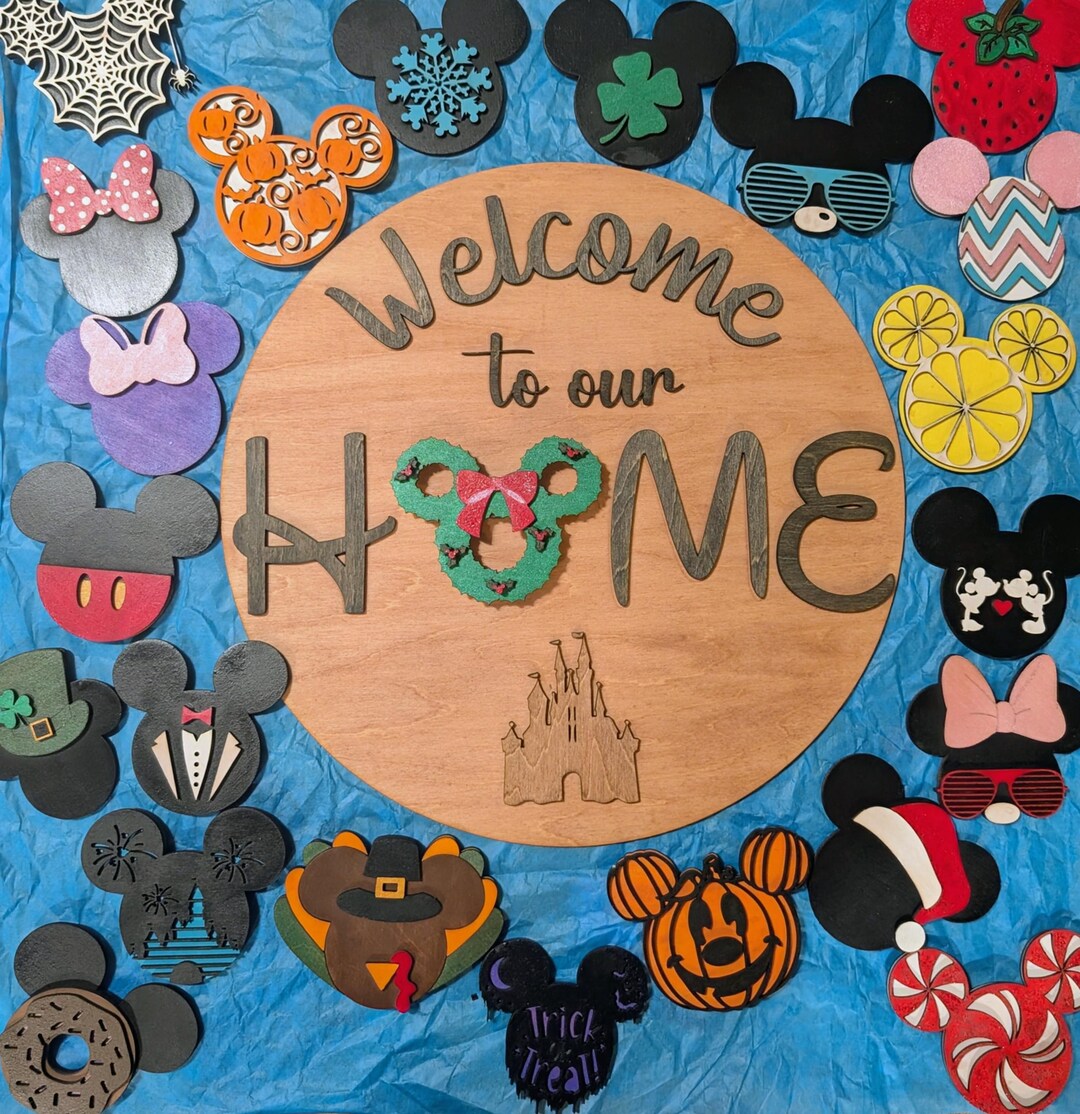 Wooden Interchangeable Welcome HOME Sign - 23 Changeable Magical Mice ...