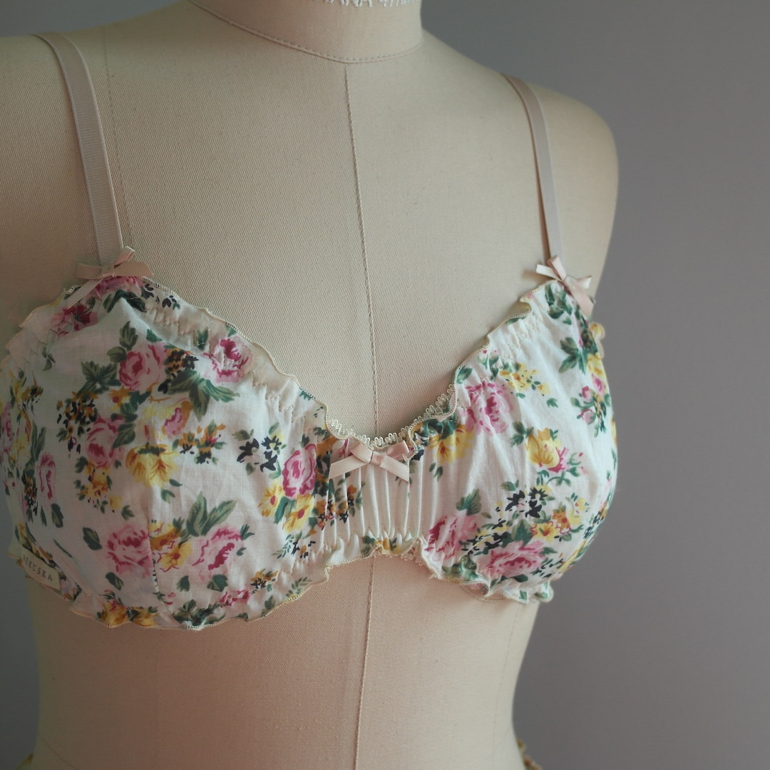 Ruffled Floral Cotton Bralette: Romantic Handmade Bra XS-XL - Etsy