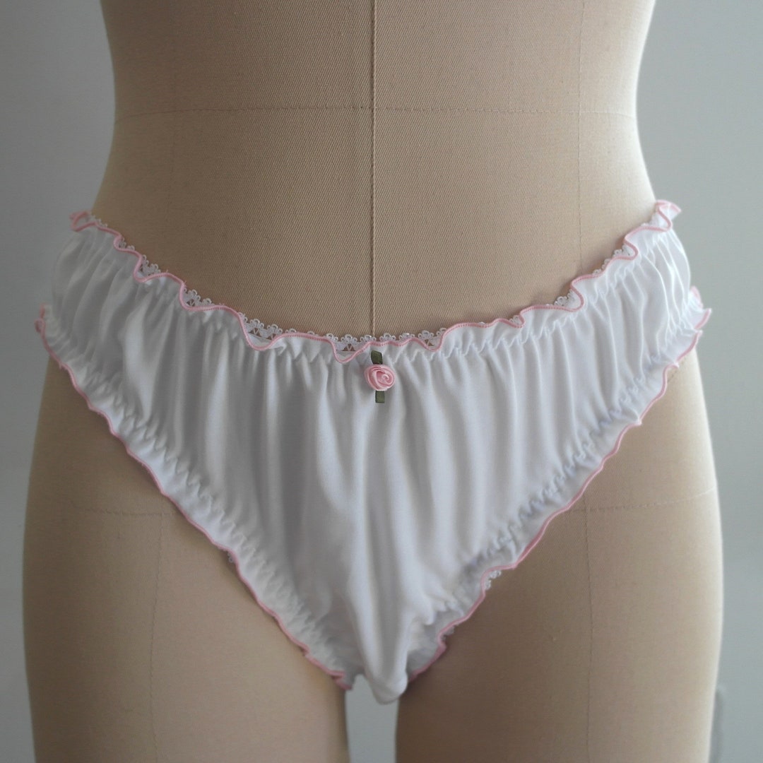 White Frilly Cotton Panty: Pink Edge Ruffled Lingerie XS-XL - Etsy