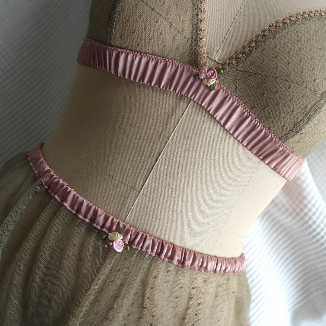 PALE ROSE Dotted Soft Tulle Lingerie Set With Satin Details Vintage ...