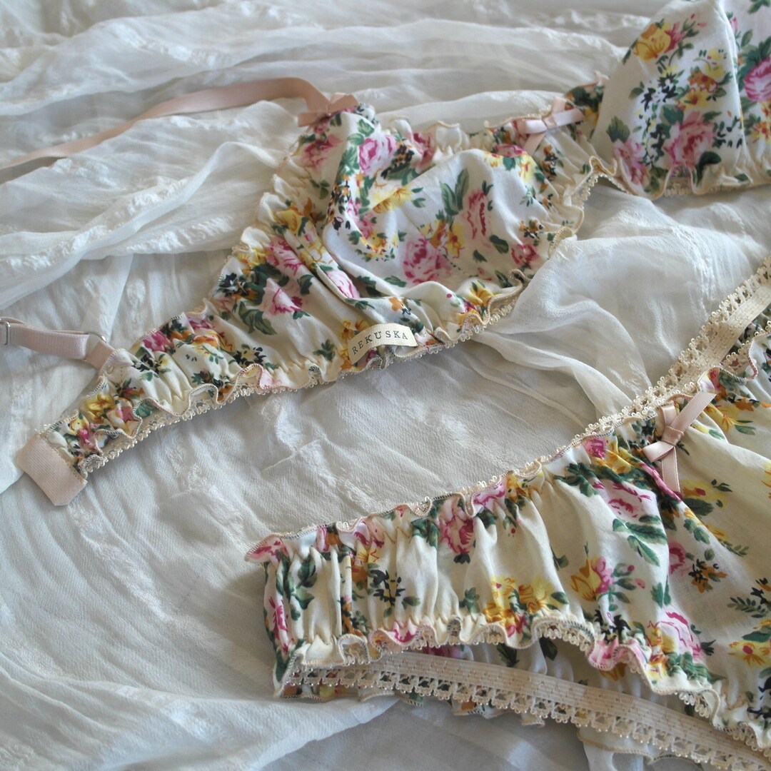 Ruffled Lingerie Set Bralette and Matching Panties Romantic Cotton Set ...