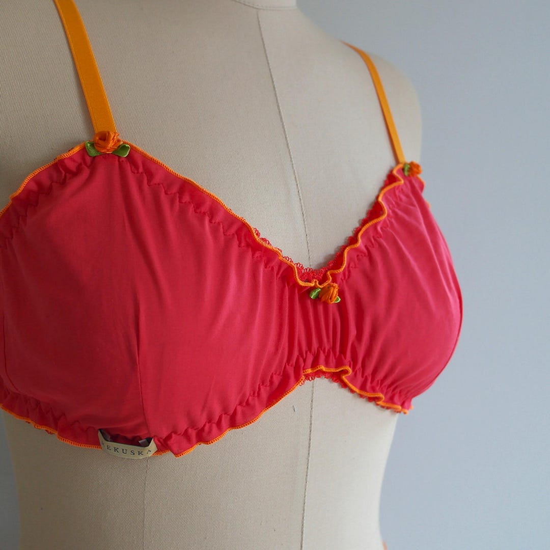 Coral Red Ruffled Bralette: Neon Orange Edge Cotton Bra XS-L - Etsy