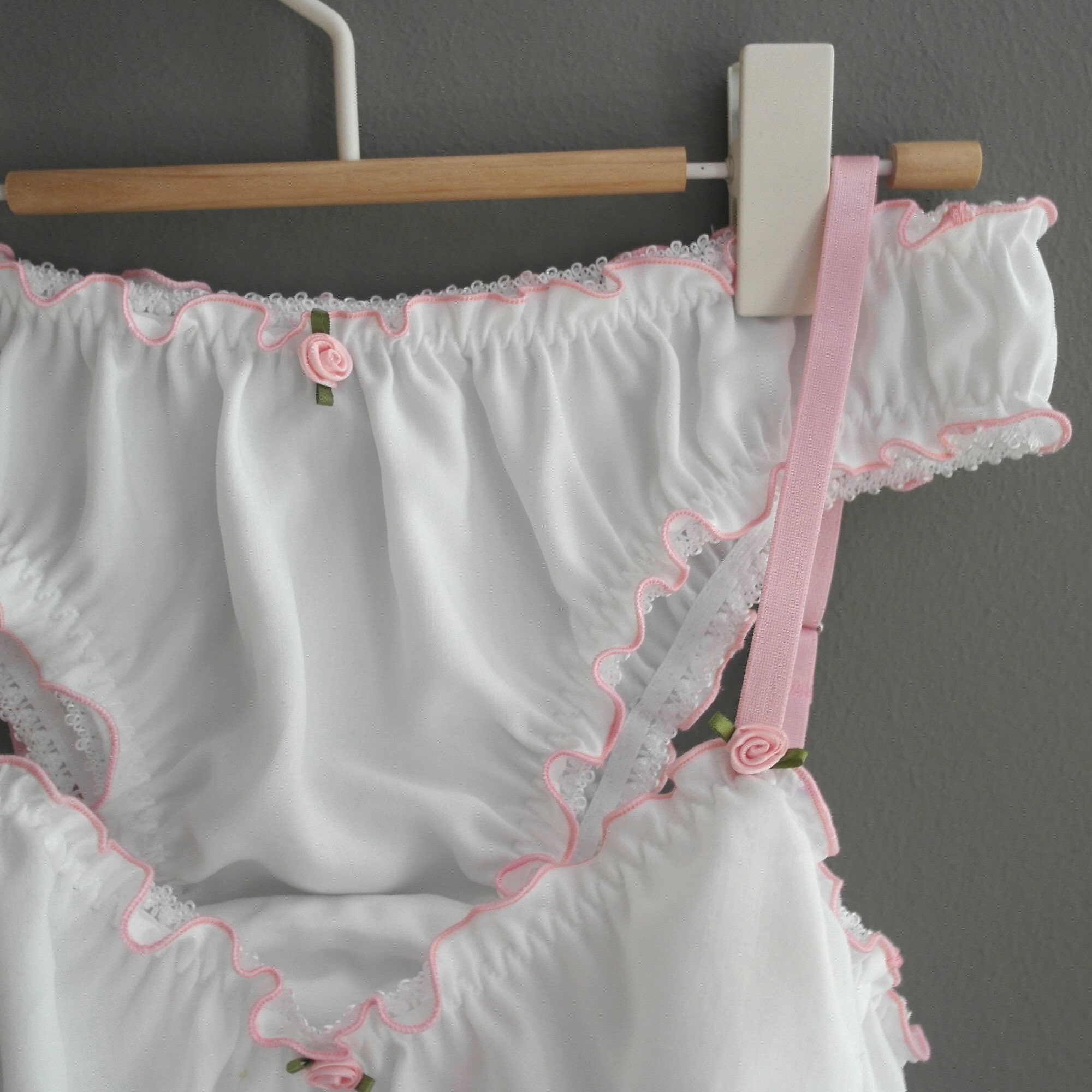 White Lingerie Set With Frilly Edge Cotton Bralette and Panty With ...