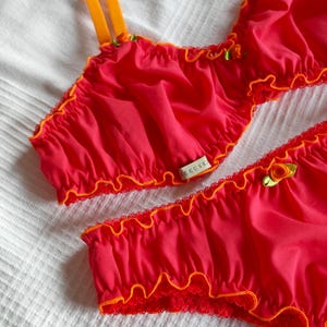 Coral Red Frilly Lingerie Set Bralette and Panty in Box Present for Her ...