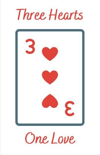 Three Hearts, One Love 3 of Hearts Greeting Card triad, Throuple ...