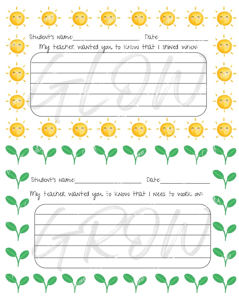 Glow or Grow Take Home Notes Self-print Classroom Management Behavior ...