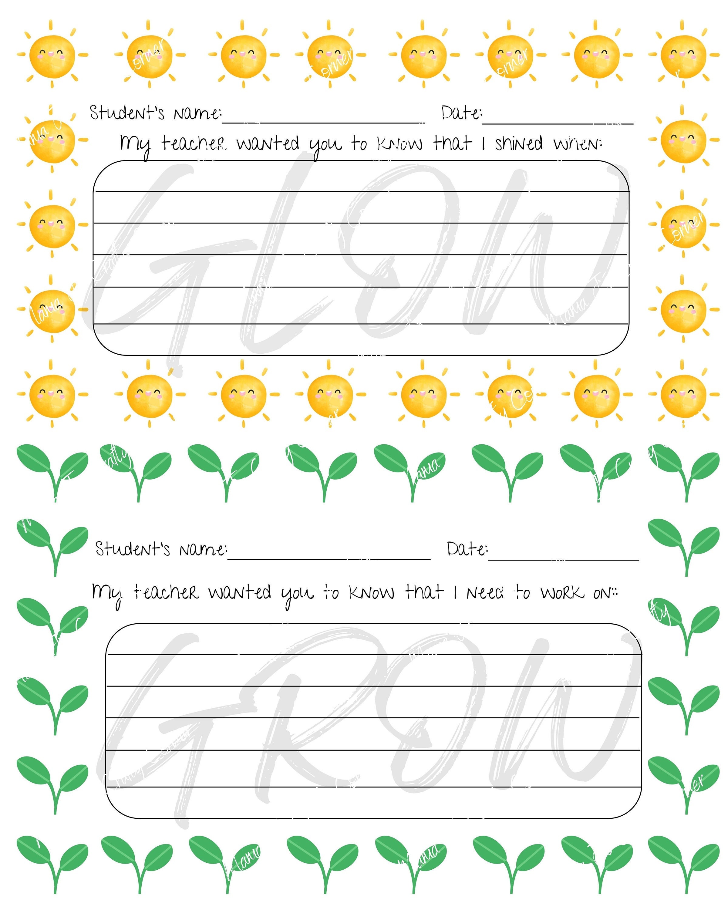 Glow or Grow Take Home Notes Self-print Classroom Management Behavior ...