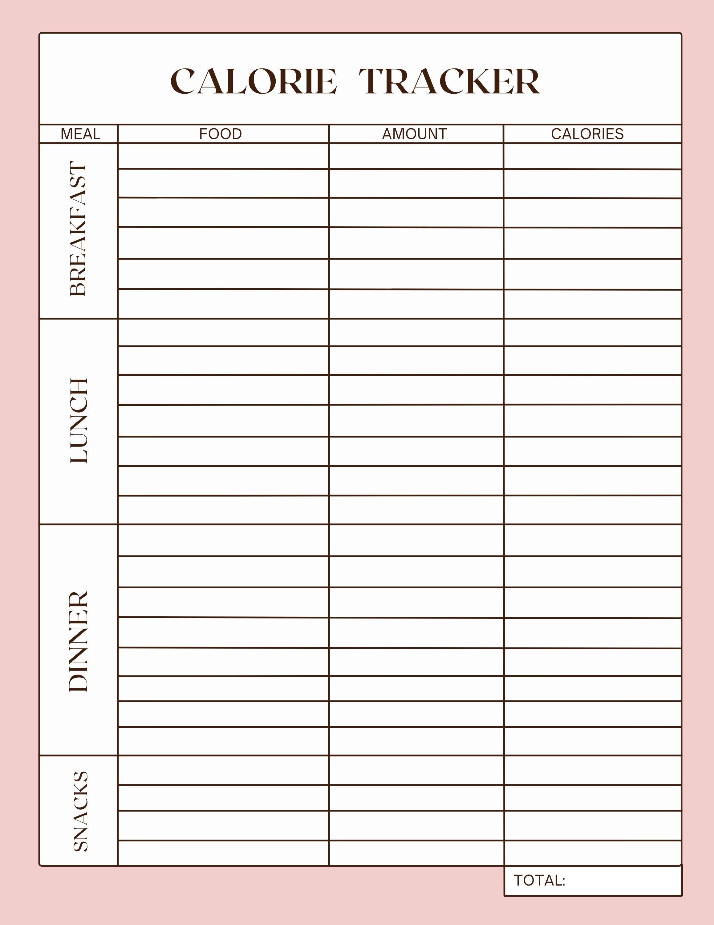 Calorie Counting Chart Printable