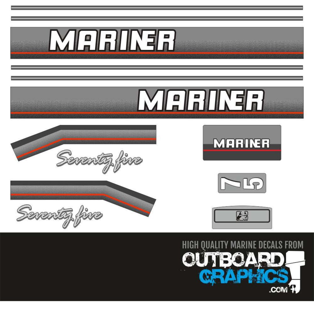 Mariner 75hp 2 Stroke Clamshell Outboard Decals/sticker Kit - All US ...