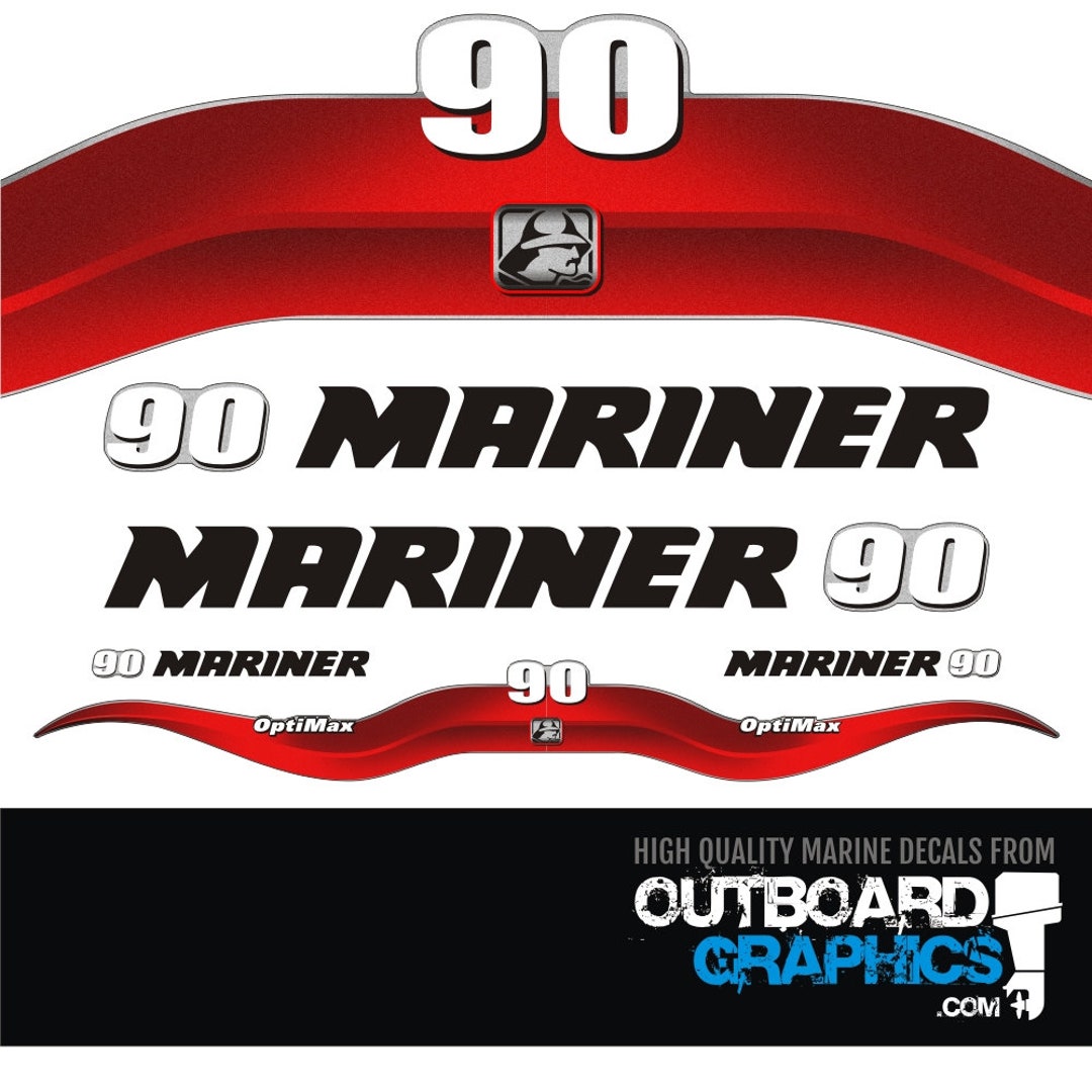 Mariner 90hp Optimax Outboard Decals/sticker Kit + FREE SQUEEGEE - All ...