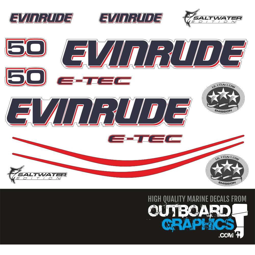 Evinrude 50hp Etec / E-tec Outboard Engine Decals/sticker Kit - WHITE ...