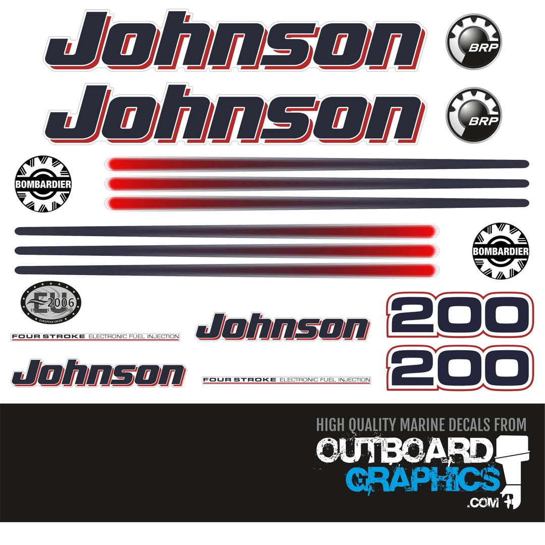 Johnson 200hp Four Stroke (2005) Outboard Engine Decals/sticker Kit ...