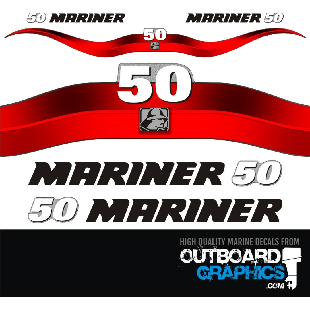 Mariner 50hp 2 Stroke Outboard Decals/sticker Kit + FREE SQUEEGEE - All ...
