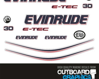 Evinrude 25hp ETEC / E-TEC Outboard Engine Decals/sticker Kit BLUE Cowl ...