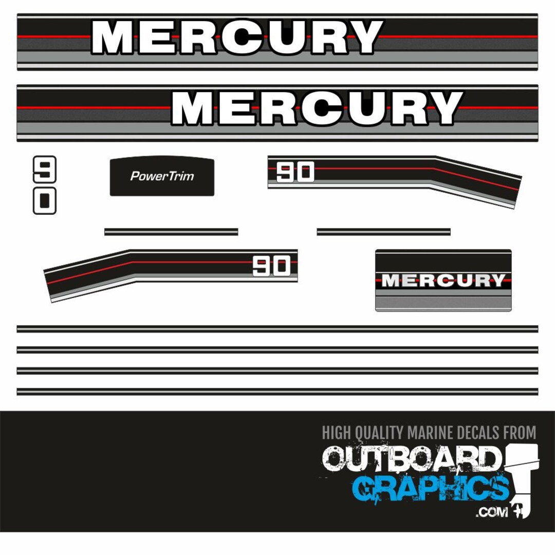 Mercury 90hp Clamshell early 80's Outboard Decals/sticker Kit - Etsy