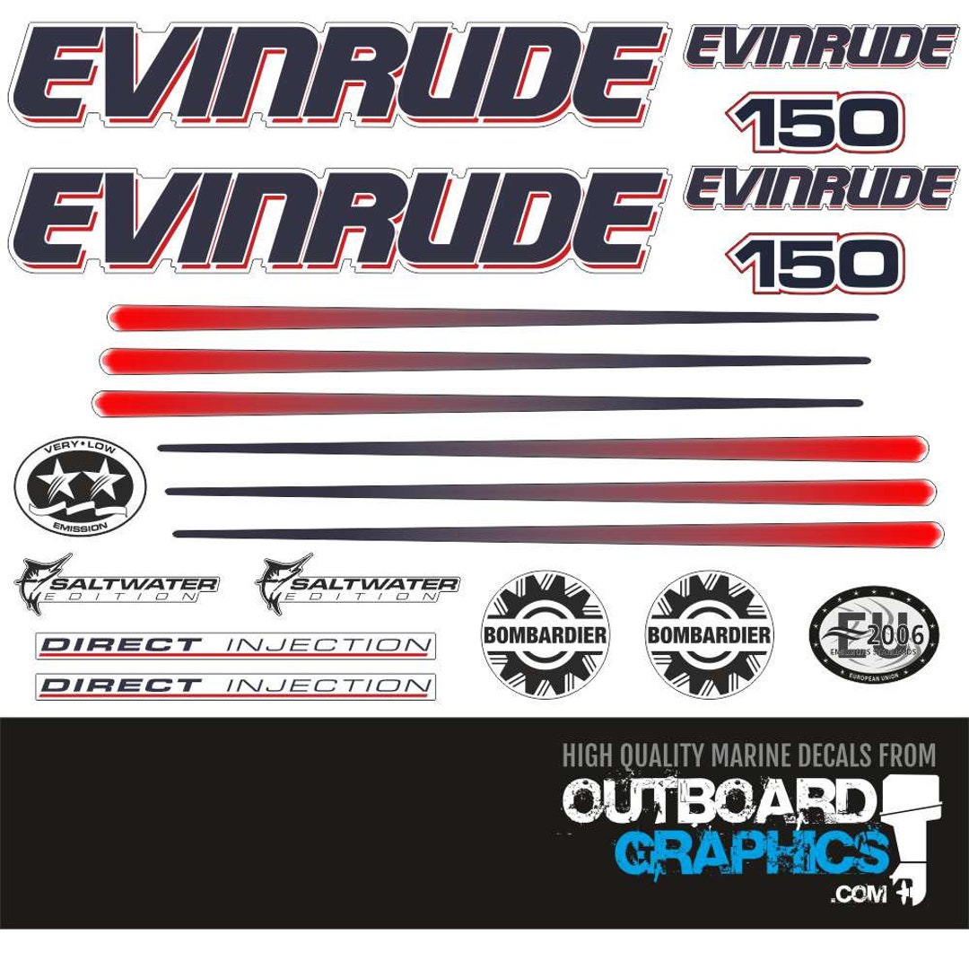 Evinrude 150hp DI Outboard Engine Decals/sticker Kit (white Cowl)+ FREE ...