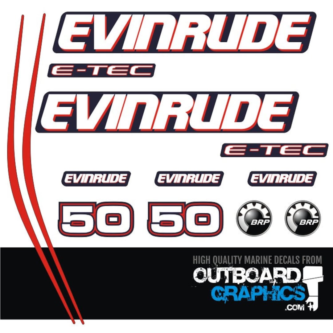 Evinrude 50hp ETEC / E-TEC Outboard Engine Decals/sticker Kit + Free ...