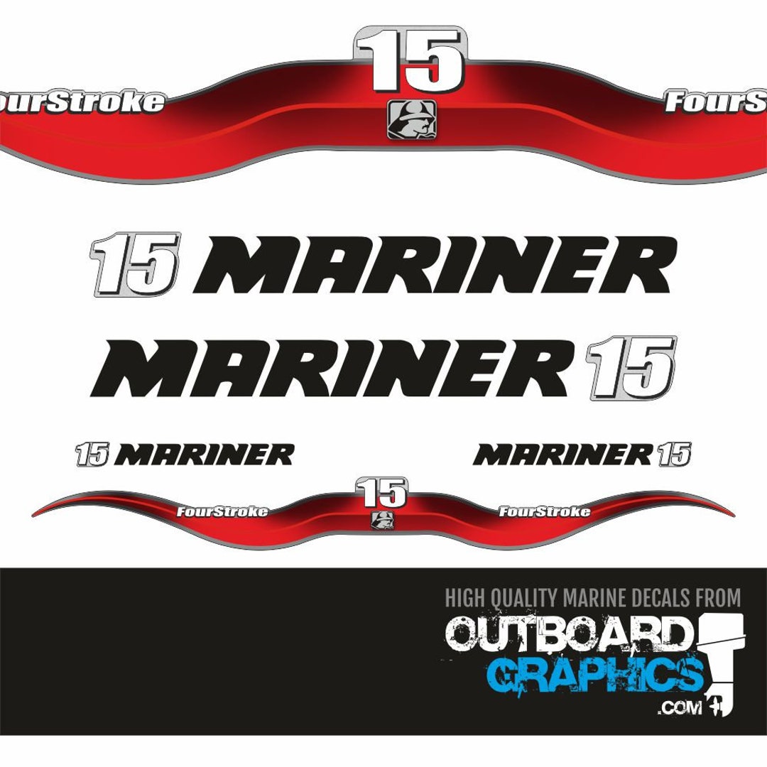 Mariner 15hp 4 Stroke Outboard Engine Decals/sticker Kit + FREE ...