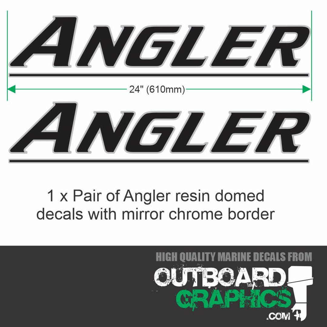 Pair of 3D Resin Domed Angler Decals Finished With Mirror Chrome Border ...