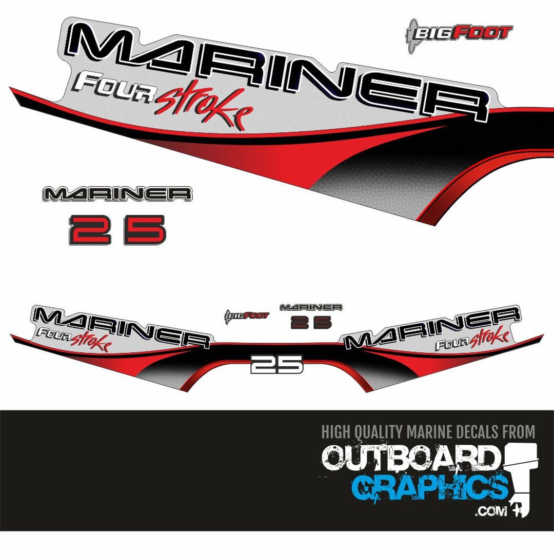 Mariner 25hp Bigfoot (1999) Outboard Engine Decals/sticker Kit - All US ...