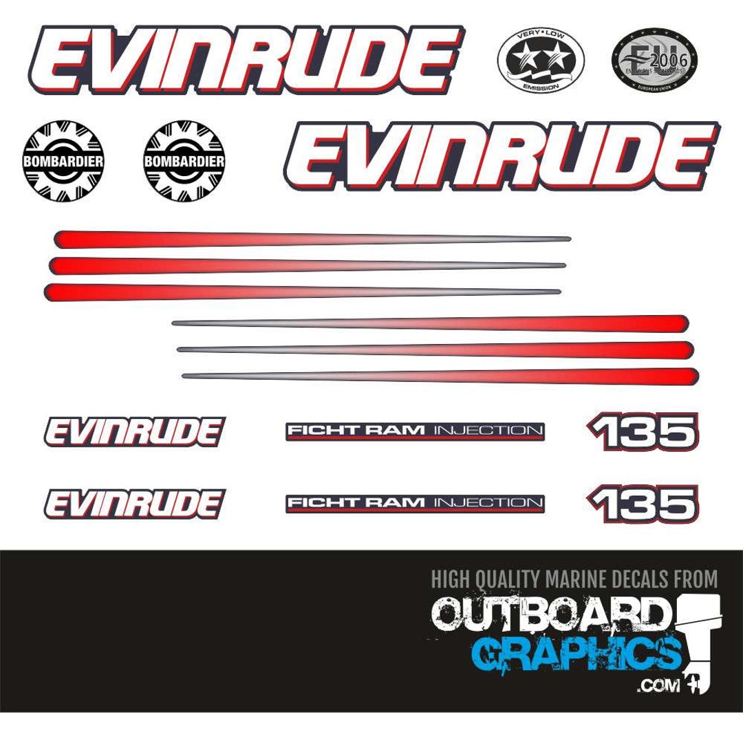 Evinrude 135hp Ficht Ram Injection Outboard Engine Decals/sticker Kit ...