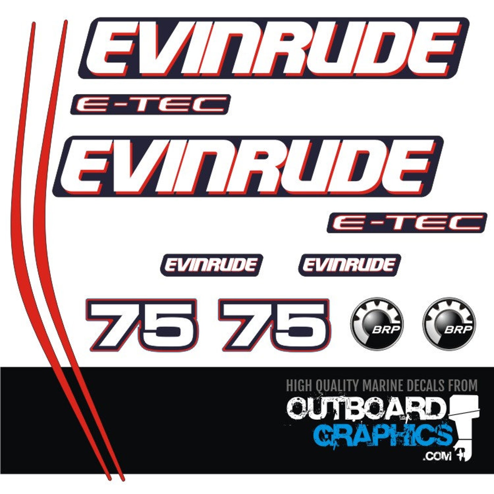 Evinrude 75hp Etec / E-tec Outboard Engine Decals/sticker Kit (blue ...