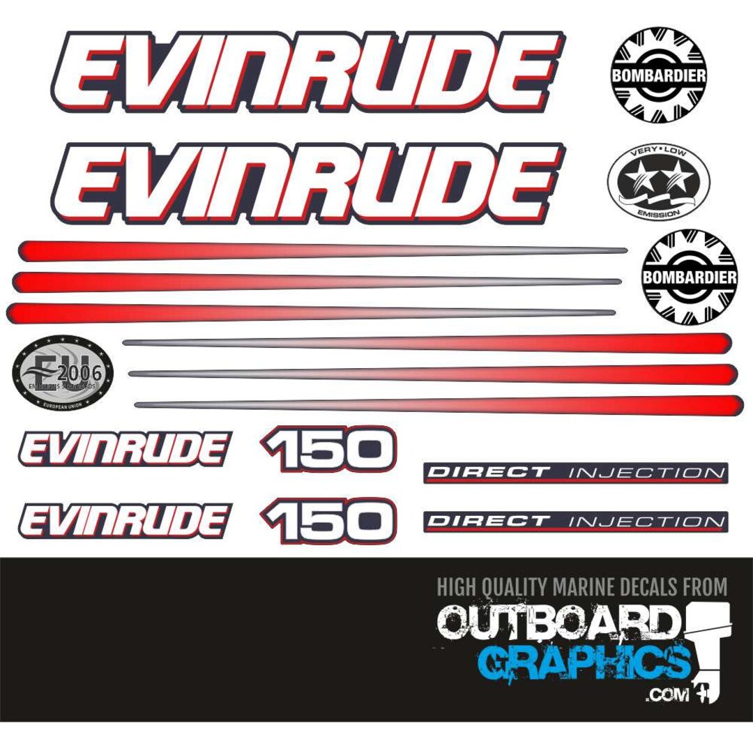 Evinrude 150hp DI Outboard Engine Decals/sticker Kit (blue Cowl)+ FREE ...