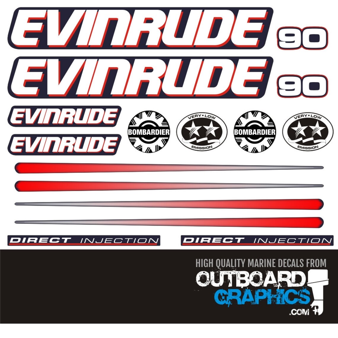 Evinrude 90hp Ficht Outboard Engine Decals/sticker Kit - Etsy