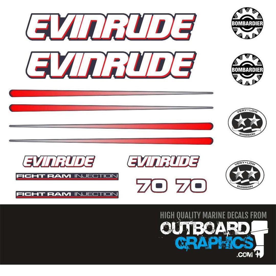 Evinrude 70hp Ficht Outboard Engine Decals/sticker Kit+ FREE SQUEEGEE ...