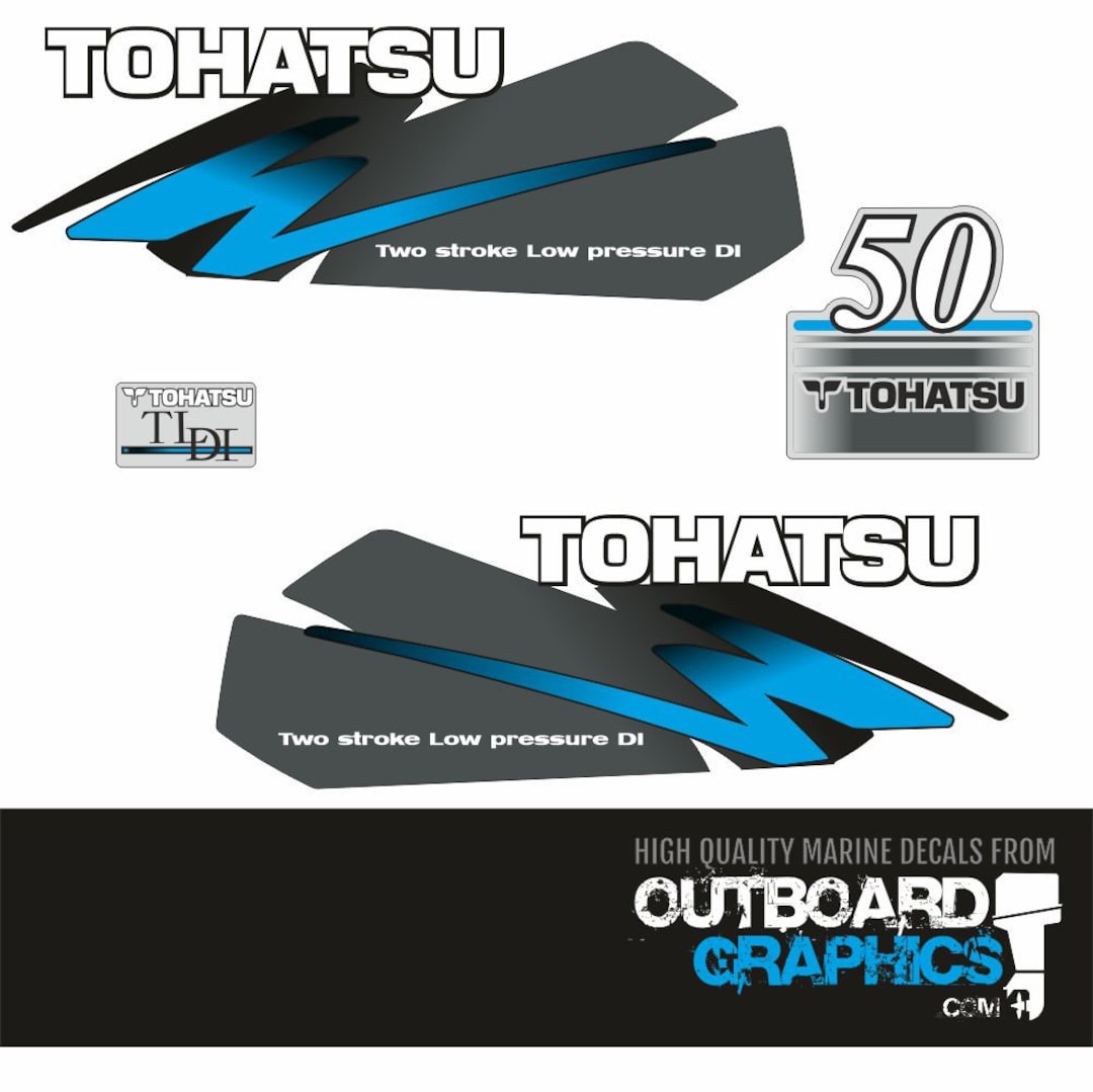 Tohatsu 50hp TLDI Outboard Engine Decals/sticker Kit - Blue + FREE ...
